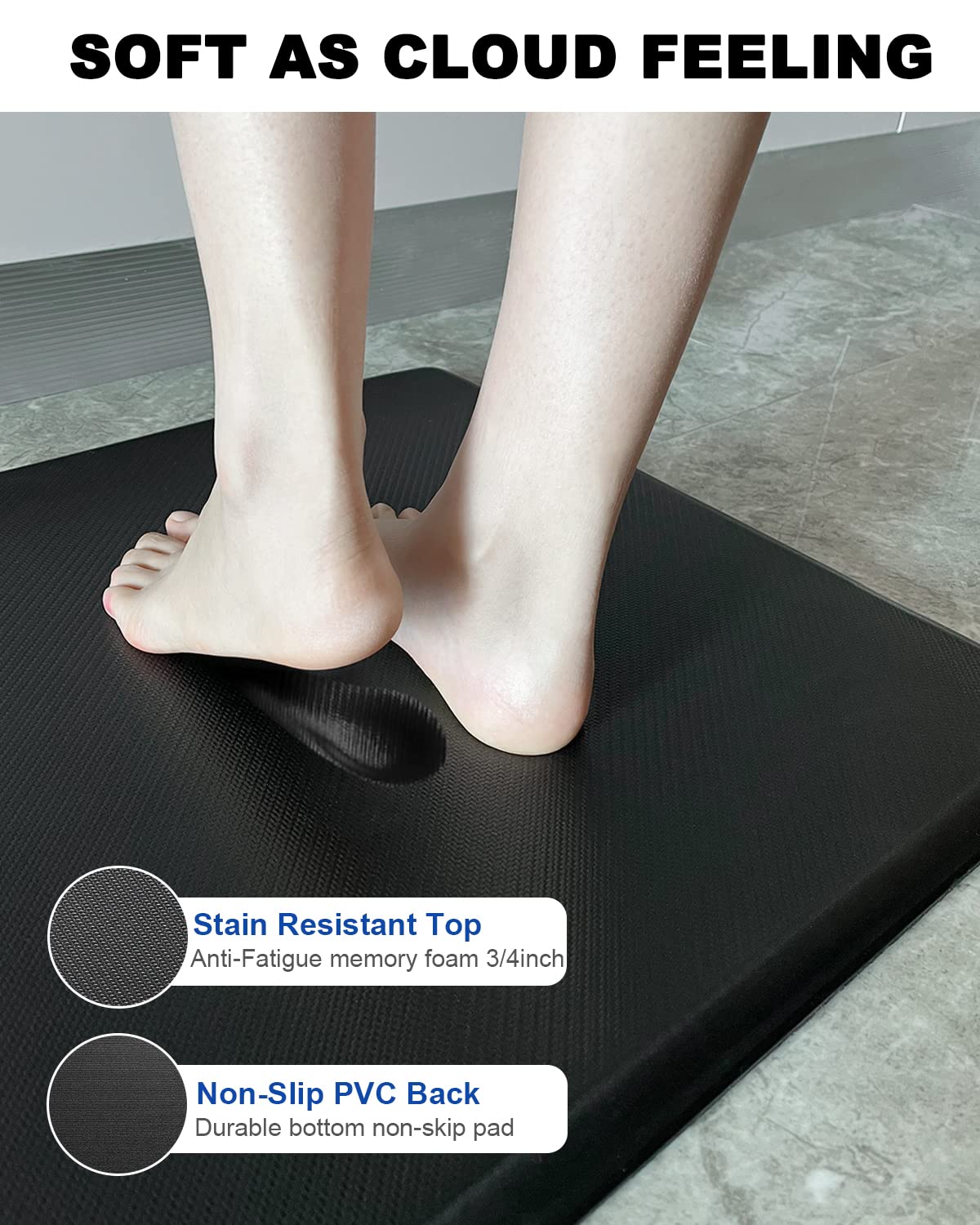 Artnice Anti Fatigue Mat Standing Desk Office One Piece,0.75" Memory Foam Kitchen Mats for Standing,Standing Mat for Standing Desk for Floor, Office, Sink(17.3" x 28")
