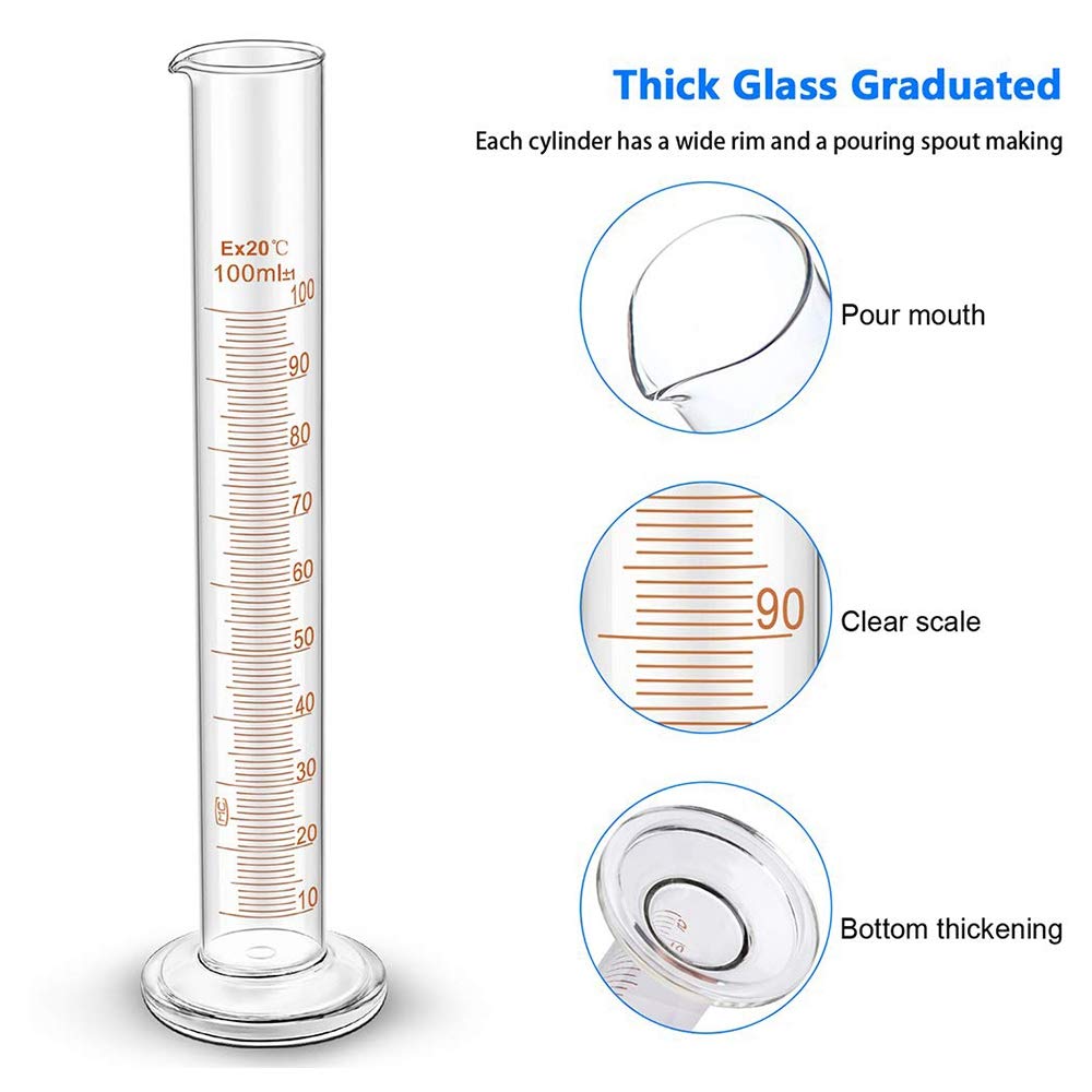 LTKJ 5PCS/Set Glass Measuring Cylinder Chemistry Lab Graduated Measure Tools 5ml/10ml/25ml/50ml/100ml