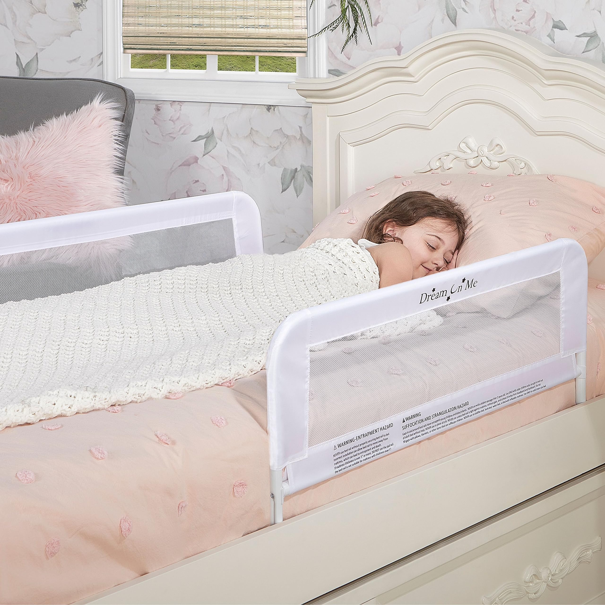 Dream On Me Lightweight Mesh Security Adjustable Bed Rail Double Pack with Breathable Mesh Fabric in White, 2 Count (Pack of 1)