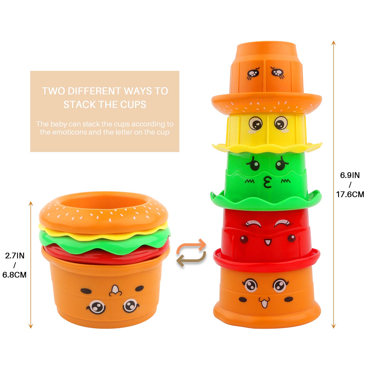 5 Pieces Bathtub Toys Baby Bath Toys Stacking and Nesting Cups Early Learning Toys,Educational Rainbow Baby Building Set Stacking Cups Early Educational Toddlers Toy