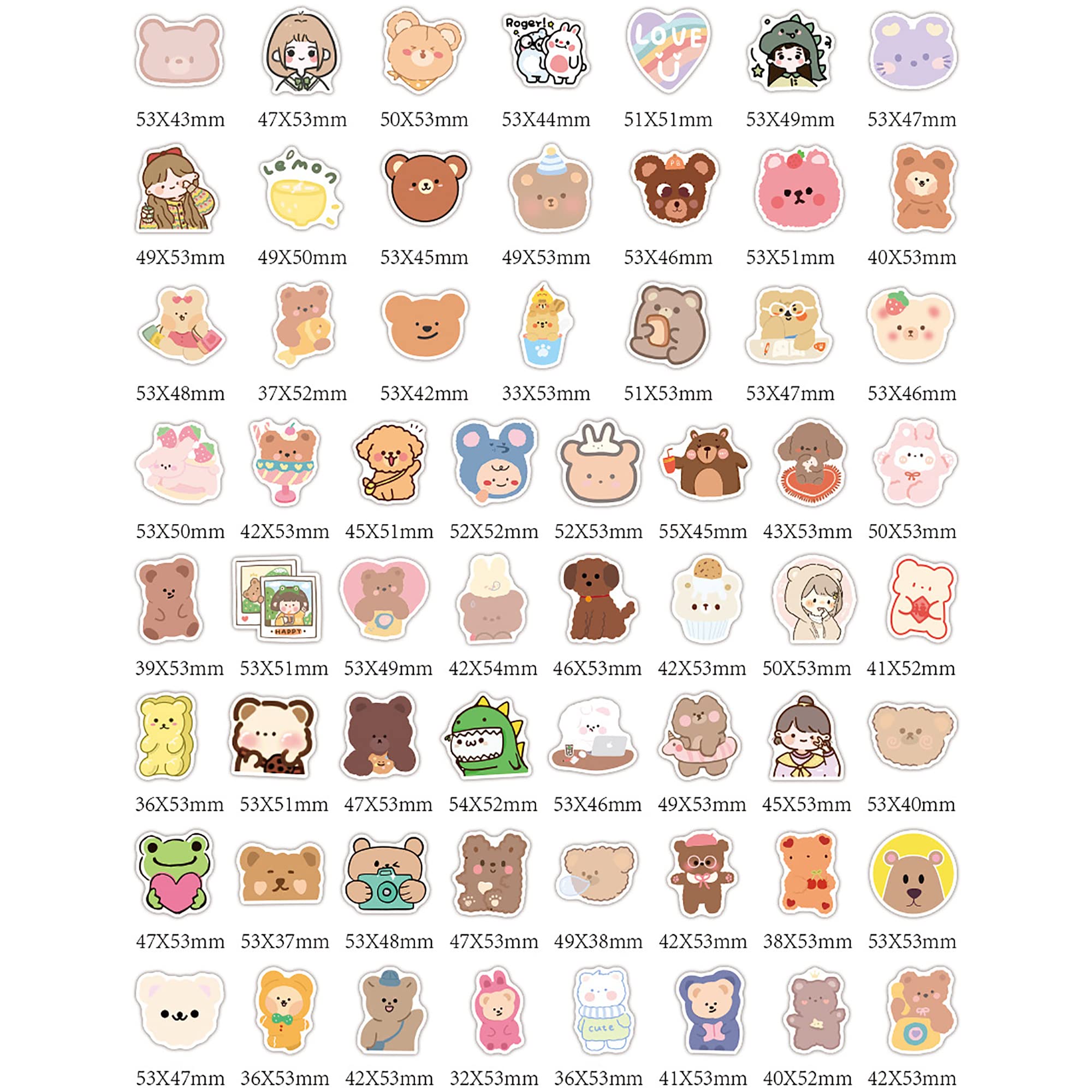 60 Pcs Cute Cartoon Bear Stickers Kawaii Waterproof Decal Decorative Aesthetic Phone Laptop Cups Scrapbook Decor