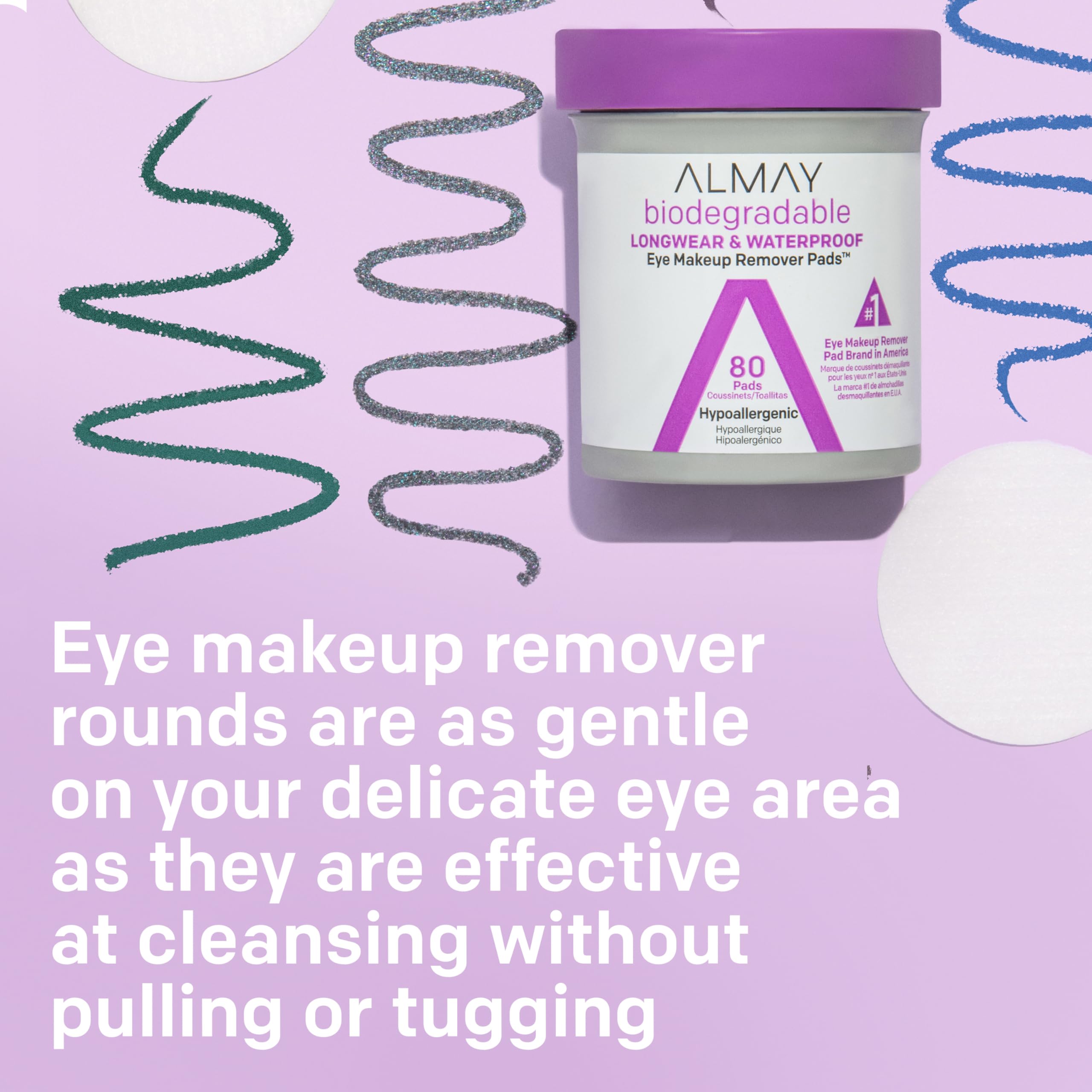 Almay Biodegradable Makeup Remover Pads, Longwear & Waterproof, Hypoallergenic, Fragrance-Free, Dermatologist & Ophthalmologist Tested, 120 count (Pack of 1)
