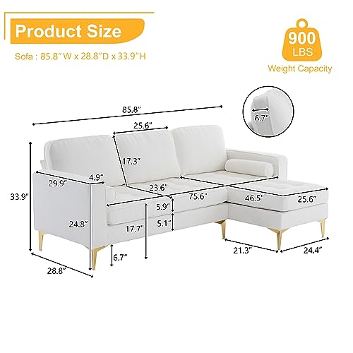 BeiXuan Modern Convertible Modular Sectional Sofa with Ottomans,Upholstery,3-Seat L Shaped Couch Sofa Bed for Living Room/Bedroom/Office/Apartment/Small Space,Boucle Yarn, Beige