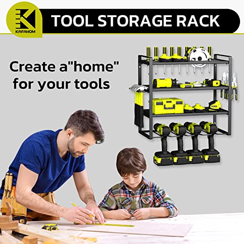 Power Tool Organizer, 4 Layers Garage Tool Organizers and Storage,Drill Holder Wall Mount, Storage Rack for Cordless Drill, Heavy Duty Tool shelf with Screwdriver Holder/Pliers Holder/Hammer Holder