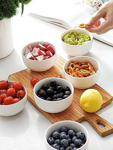 DOWAN 10 Ounces Porcelain Bowls Set, 6 Packs, Small Bowls, Ceramic White Bowls for Kitchen, Dessert Bowls for Ice Cream, Small Serving Bowls for Dipping, Rice, Prep, Side Dishes,Cereal,Microwave Safe