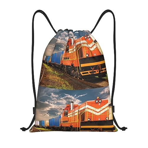 Adasomu Freight Train Portable Drawstring Bags For Women/Men, Lightweight Drawstring Backpack For Gym Yoga Shopping Trip