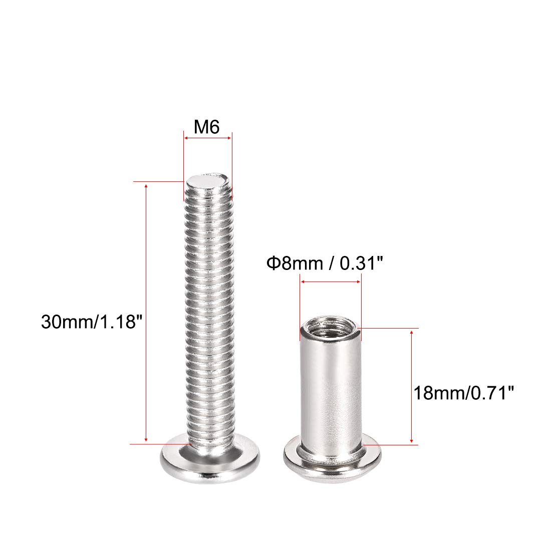 uxcell Screw Post Fit for 5/16"(8mm) Hole Dia, Male M6x30mm Belt Buckle Binding Bolts Leather Fastener Carbon Steel 10 Sets