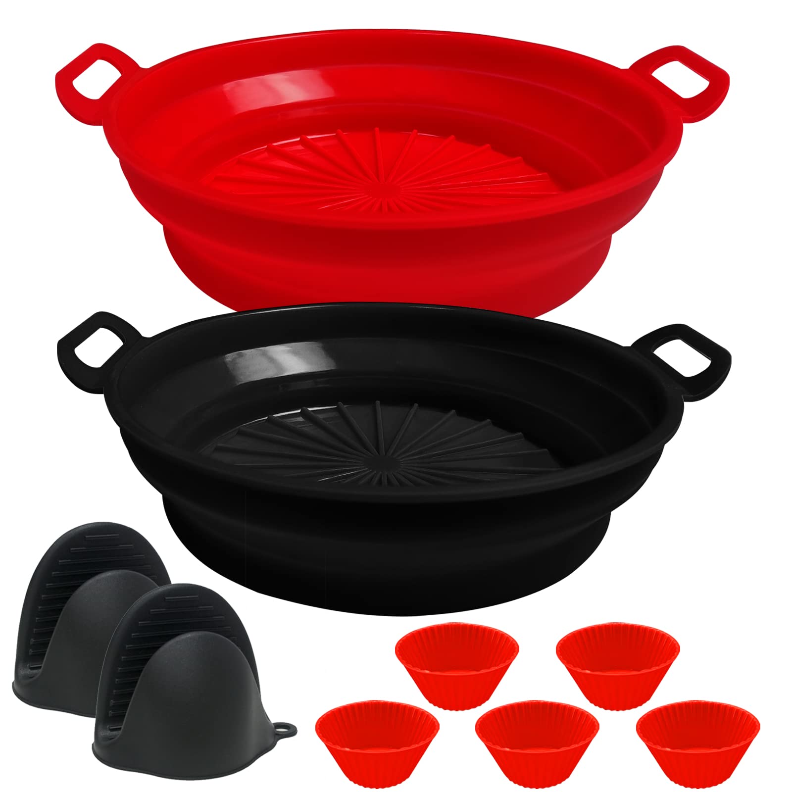 Air Fryer Silicone Liners, Moleath 7.5inch 4Pc Round Air Fryer Accessories Collapsible Airfryer Basket Liners, Reusable Air Fryer Pot Bowl for 2.6QT-5QT Air Fryers with Silicone Mitts & Muffin Cups
