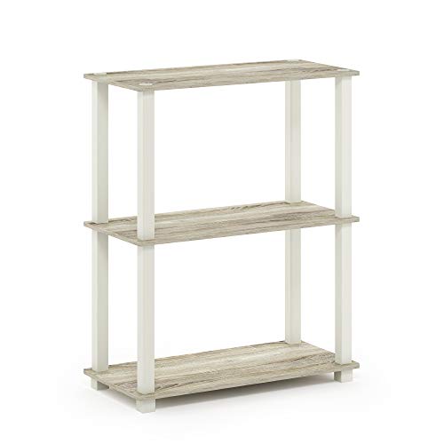 Furinno Turn-S-Tube 3-Tier Compact Multipurpose Shelf Display Rack with Square Tube, Sonoma Oak/White