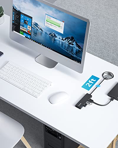 BYEASY USB Hub, USB 3.1 C to USB 3.0 Hub with 4 Ports and 2ft Extended Cable, Ultra Slim Portable USB Splitter for MacBook, Mac Pro/Mini, iMac, Ps4, PS5, Surface Pro,Flash Drive, Samsung(Black)