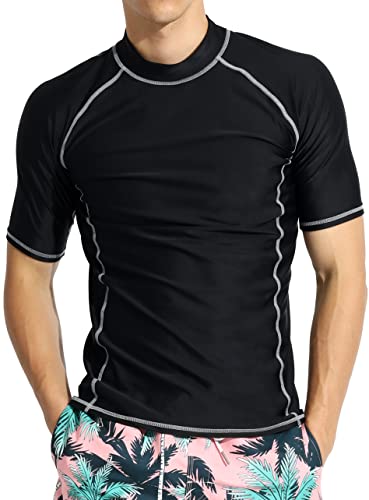 Actleis Men's Short Sleeve Rash Guard, UPF50+ UV Sun Protection Tee Quick Dry Swimming Shirts XL Black/Charcoal Gray