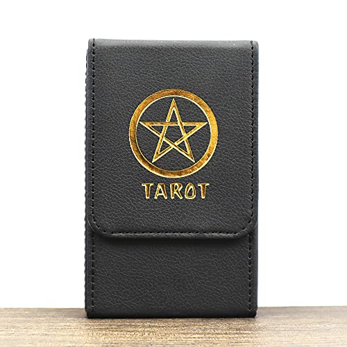 Black Lotus 80 Cards Capacity Tarot Cards Storage Box PU Leather Oracle Organizer Storage Case Game Double Layer Collection Flip Cover Tarot Holder (Black), tarot box