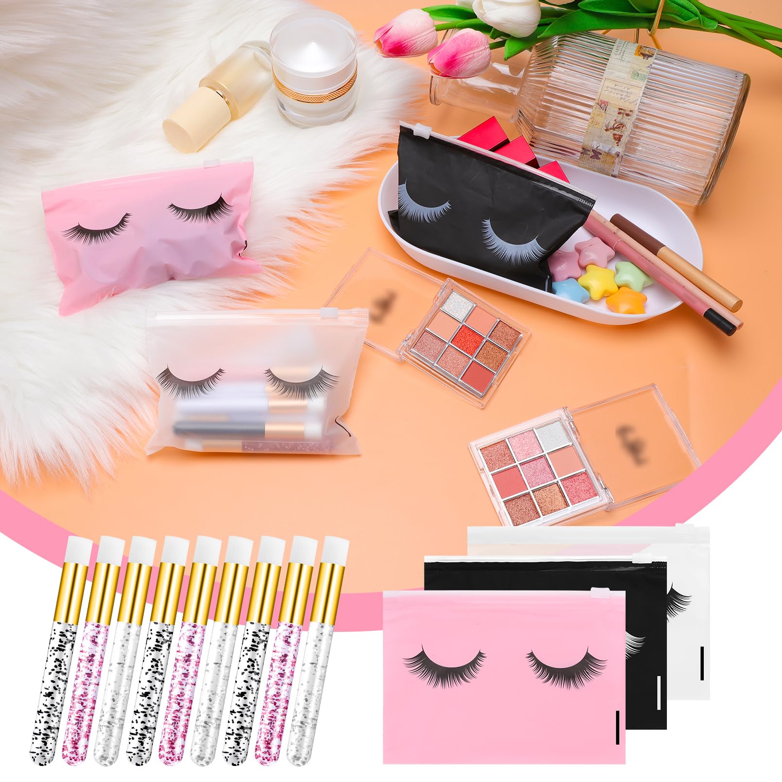60 Pcs Lash Shampoo Brushes Set,Eyelash Aftercare Bags,Cosmetic Lash Bags for Clients,Lash Brushes for Cleansing,Nose Pore Deep Cleaning Brush,Eyelash Brushes for Eyelash Extensions (Glitter Style)
