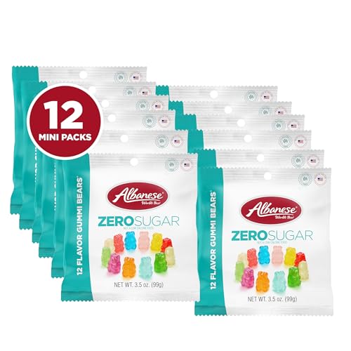 Albanese World's Best Zero Sugar Candy, 12 Flavor Gummi Bears, 3.5 Ounce (Pack of 12), Packaging May Vary