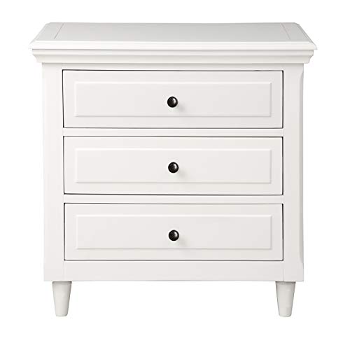 Knocbel 3-Drawer Night Stand, Solid Wood Bedside Nightstand Sofa Side End Table, Fully Assembled, 28.1" H x 27.9" W x 16.9" D (White)