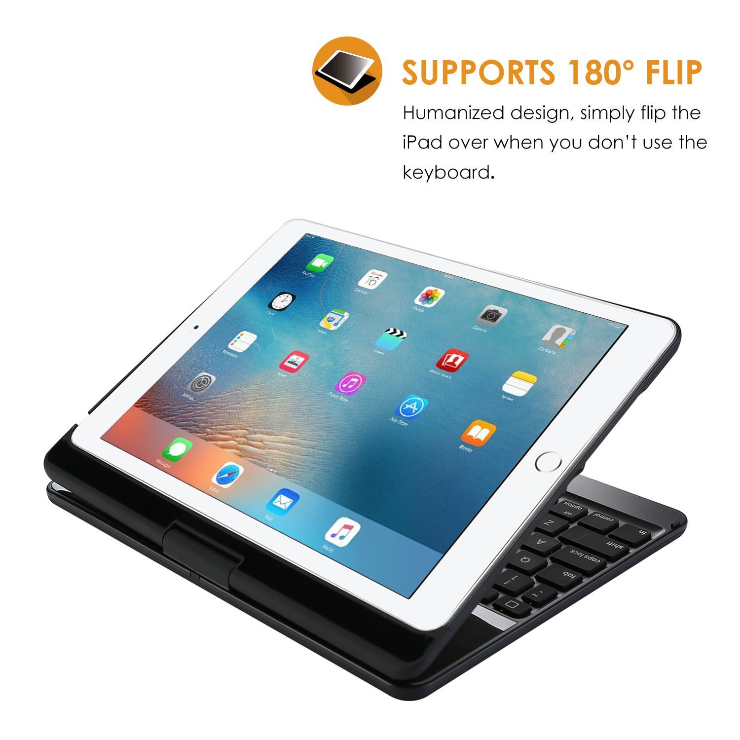 ProCase Keyboard Case for iPad 9.7 2018/2017 (Old Model), 360 Degree Rotation Swivel Cover Case with Wireless Keyboard for iPad 9.7 Inch 6th / 5th Gen/iPad Pro 9.7 2016, iPad Air 2/iPad Air 1-Black