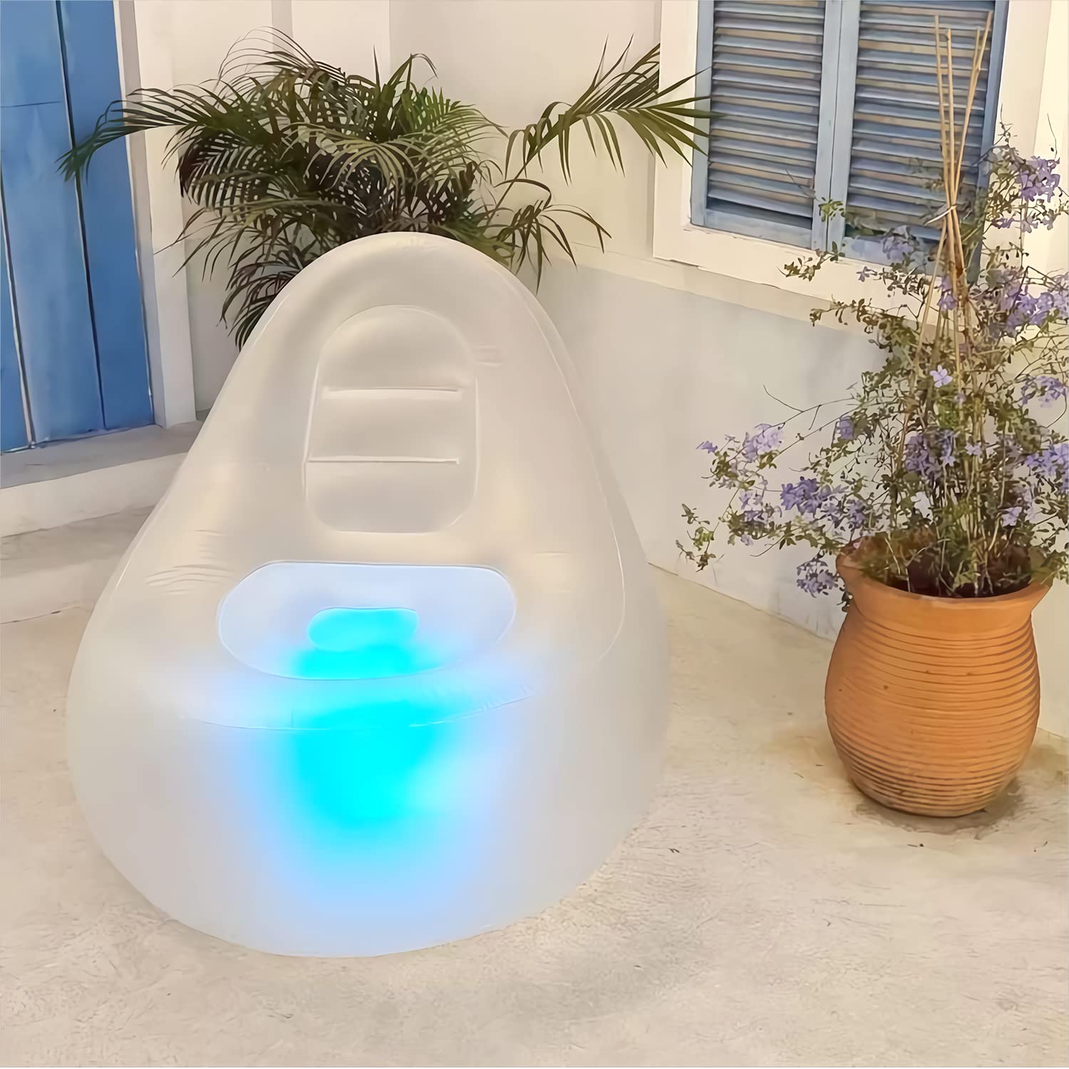 LED Inflatable Chair, Brow Up Illuminated Sofa for Adults and Kids, Lazy Couch with LED Lights for Indoor/Outdoor(Frosted White, Without Pump)
