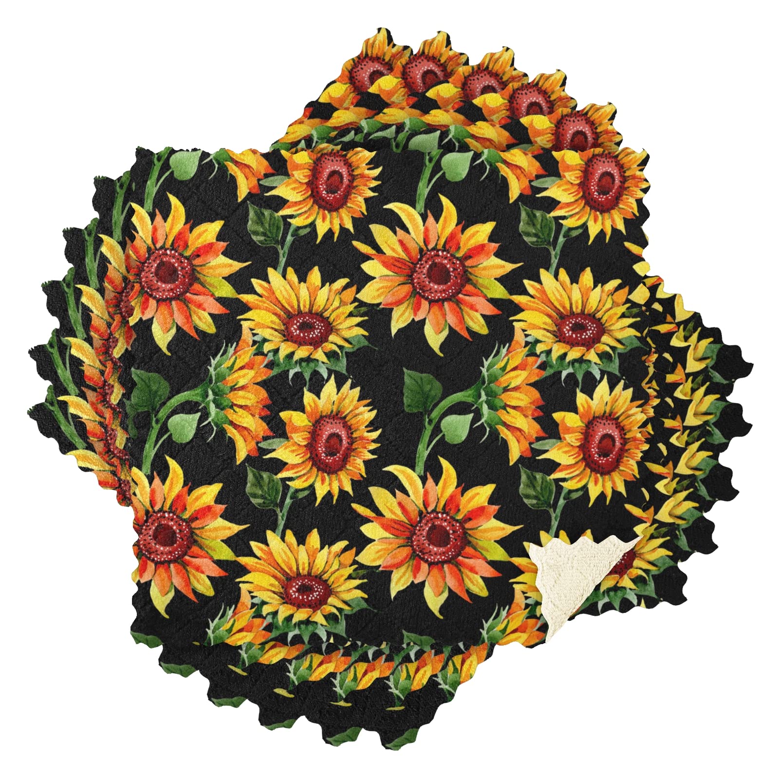 ALAZA Sunflower Floral Black Watercolor Stylish 6 Pack Kitchen Towels Dish Bar Tea Towel Dishcloths Fast Drying Super Soft 11 x 11 inches