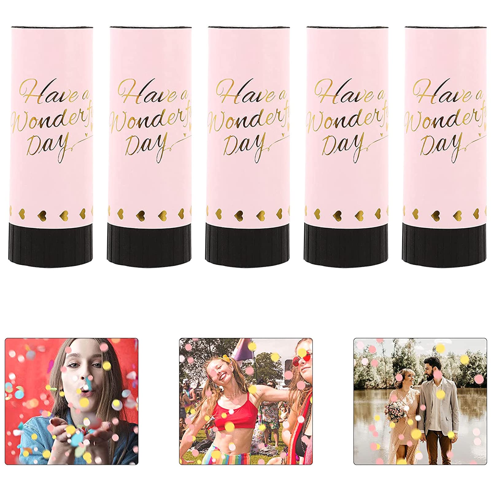 Pink Confetti Party Confetti Cannon, 6 Pack Mini Party Poppers Pink Confetti Cannon Shooters Biodegradable Confetti for Wedding Kids Birthday Party Supplies