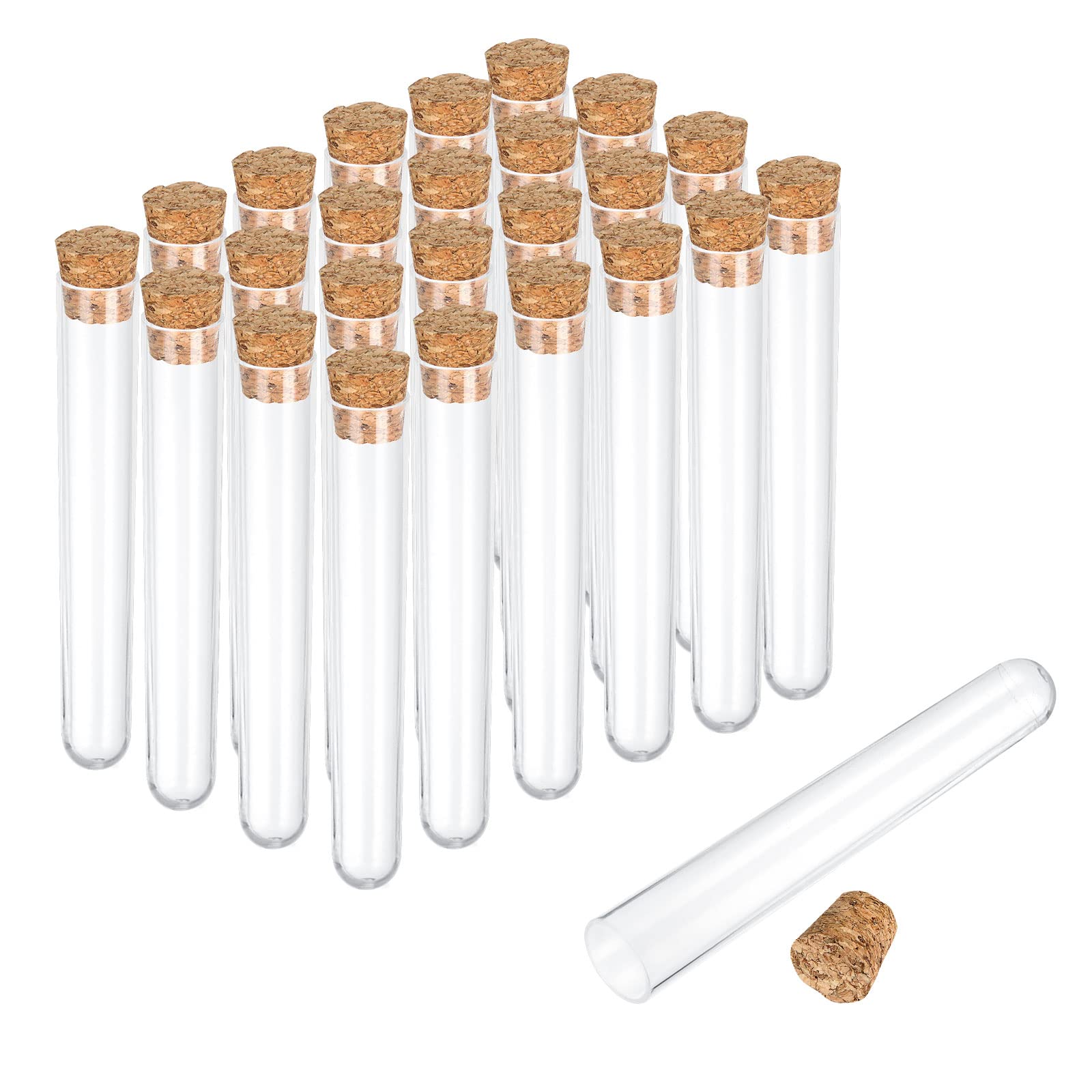ABuff 100 Pcs Clear Plastic Test Tubes with Cork Stoppers, 15x100 mm(10ml)Good Seal for Small Particles Jewelry Seed Powder Spice Liquid Storage or Decoration