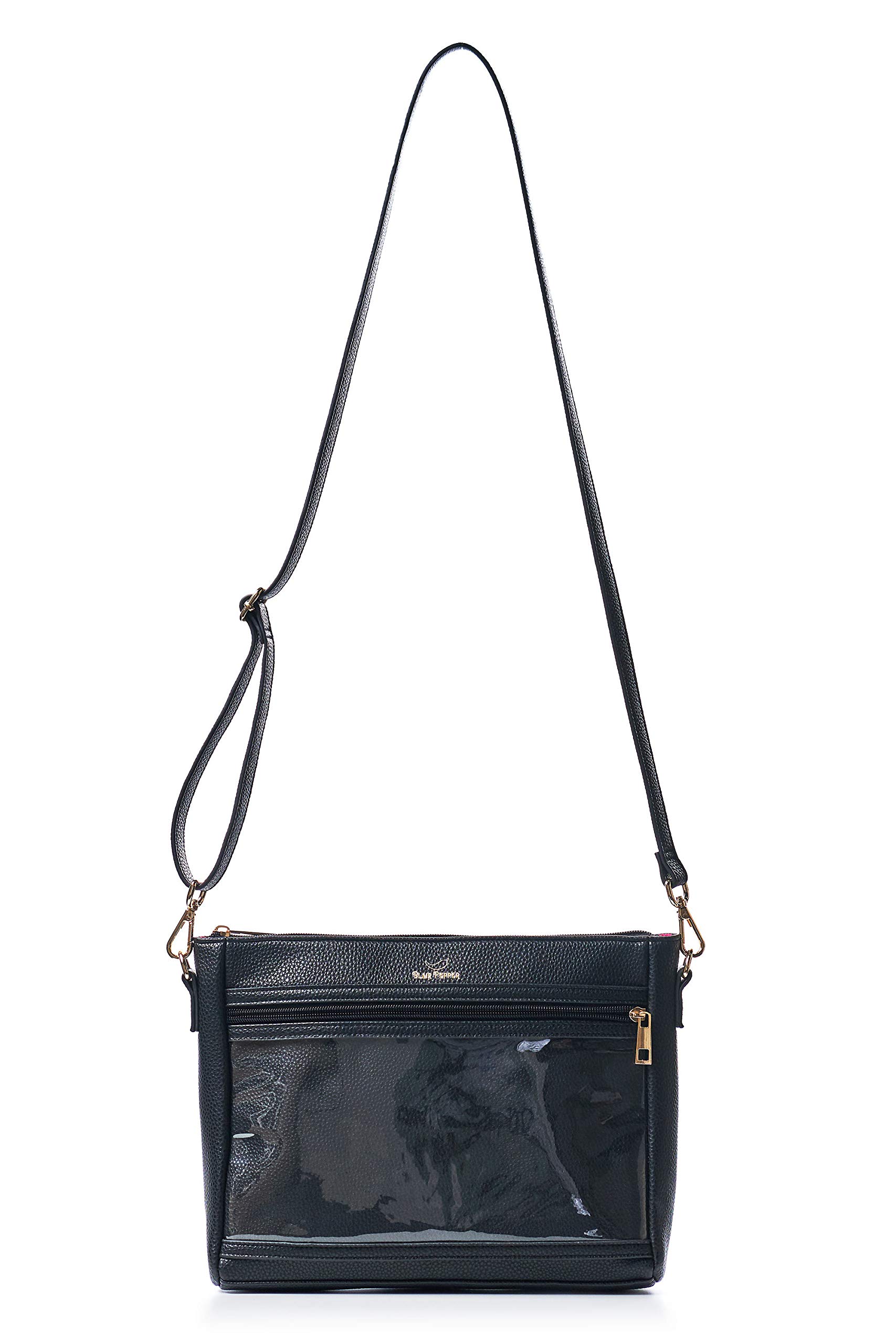 Black Vegan Leather Crossbody Display Bag for Direct Sales Enamel Pins | Clear Pocket ITA Product Display Marketing Bags | Gift For Enamel Pin Color Nail Strips WOW Senegence Essential Oils Bling Bag