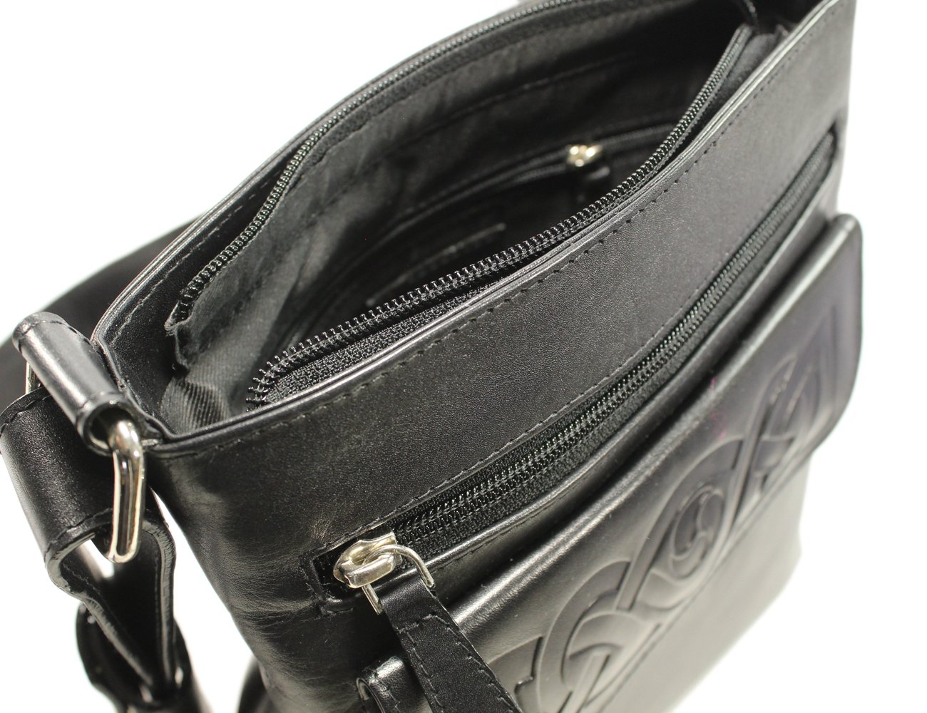 Biddy Murphy Irish Hand Bag Crossbody Black Leather Embossed Celtic Weave Made in Ireland