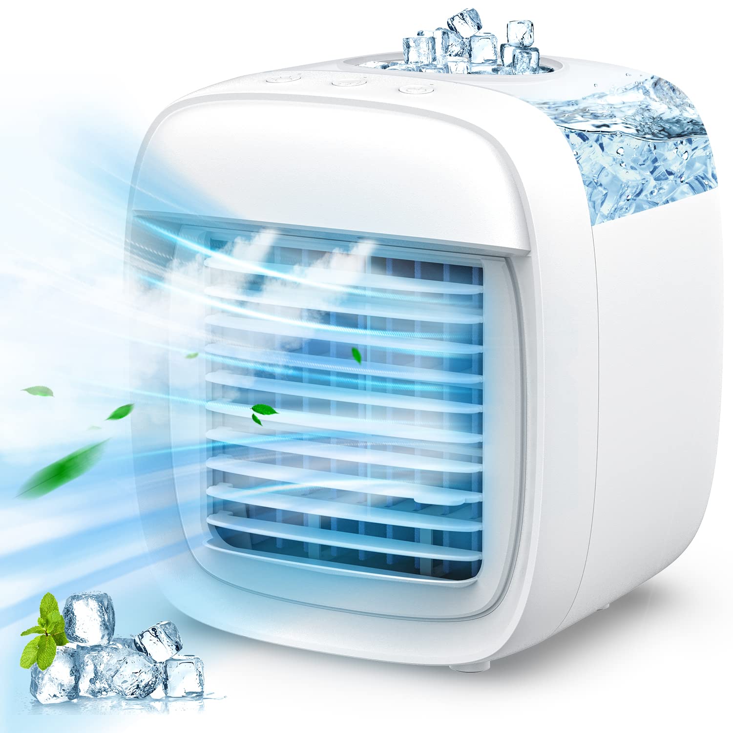 DOWILLDO Portable Air Conditioners, Mini Air Conditioner for Room with 880ML Water Tank, 3 Speeds Air Conditioner Fan with 7 Colors Night Light for Car, Kitchen, Home and Office