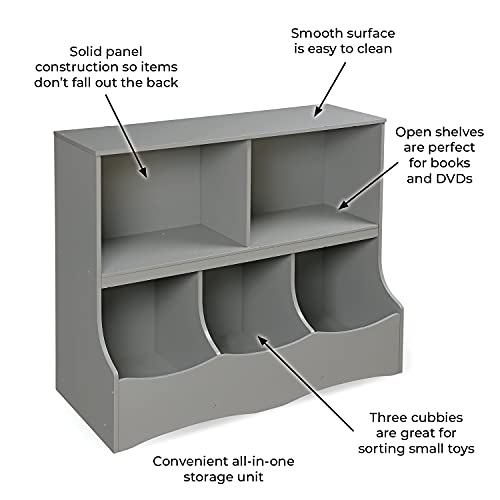 Badger Basket Multi-Bin Toy Storage Organizer and Book Shelf for Kids - Gray