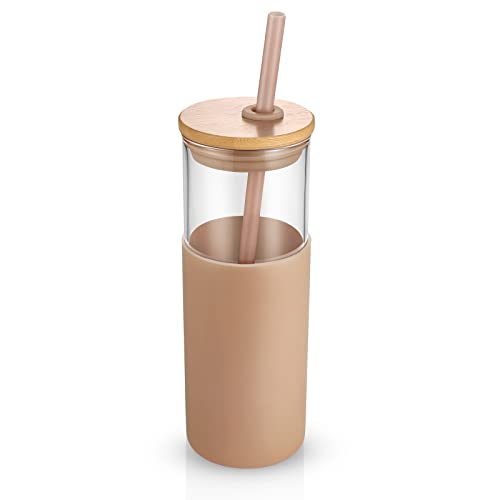 tronco 24oz Glass Tumbler Glass Water Bottle Straw Silicone Protective Sleeve Bamboo Lid - BPA Free