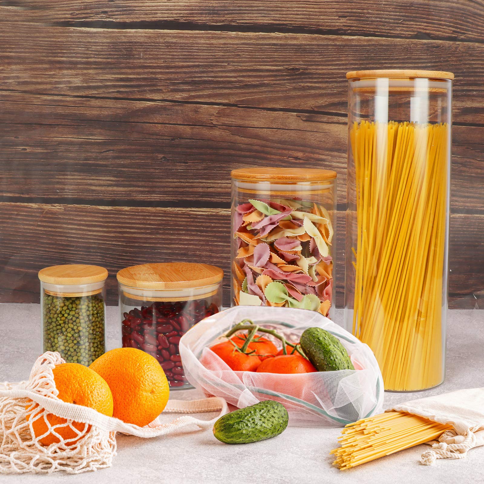 8oz Glass Jars with Bamboo Lids, Borosilicate Glass Airtight Canisters sets, Glass Food Storage Container, Pantry Organization and Storage Jars, Kitchen Canisters Sets, Spice Jars, Containers of 15