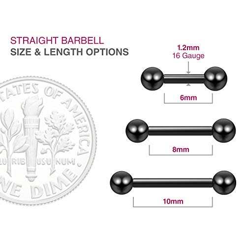 8pc Lot 16g Barbell Earring Cartilage Anti Tragus Forward Helix Eyebrow Black Anodized Ball 6mm 1/4