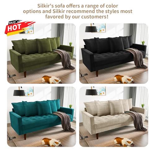 SILKIR Mid-Century Modern Small Spaces Comfy Velvet Living Room,Office,and Apartment,Loveseat Couch Sofas, 58 & 70 Inch, Black