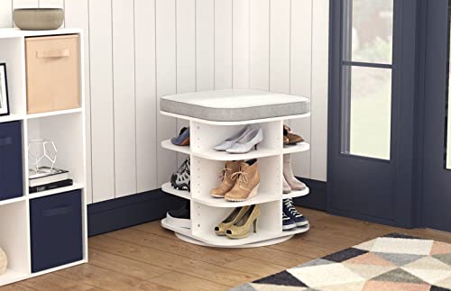ClosetMaid Shoe Storage Bench Ottoman, Rotating with Gray Cushion, Adjustable, White Finish