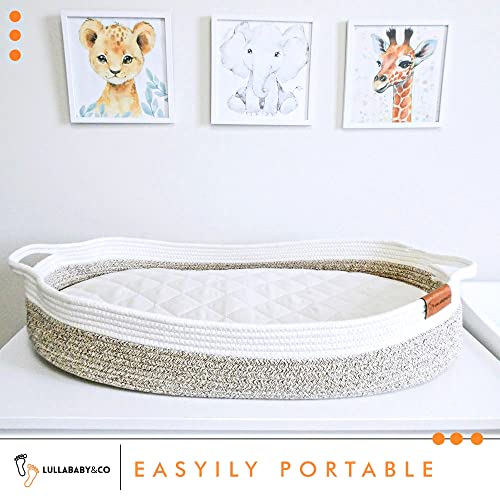 Lullababy and Co Baby Changing Basket with Two Covers β Practical Basket with Foam Pad β Cotton Rope Diaper Changing Station with Waterproof Cover - Changing Table Topper