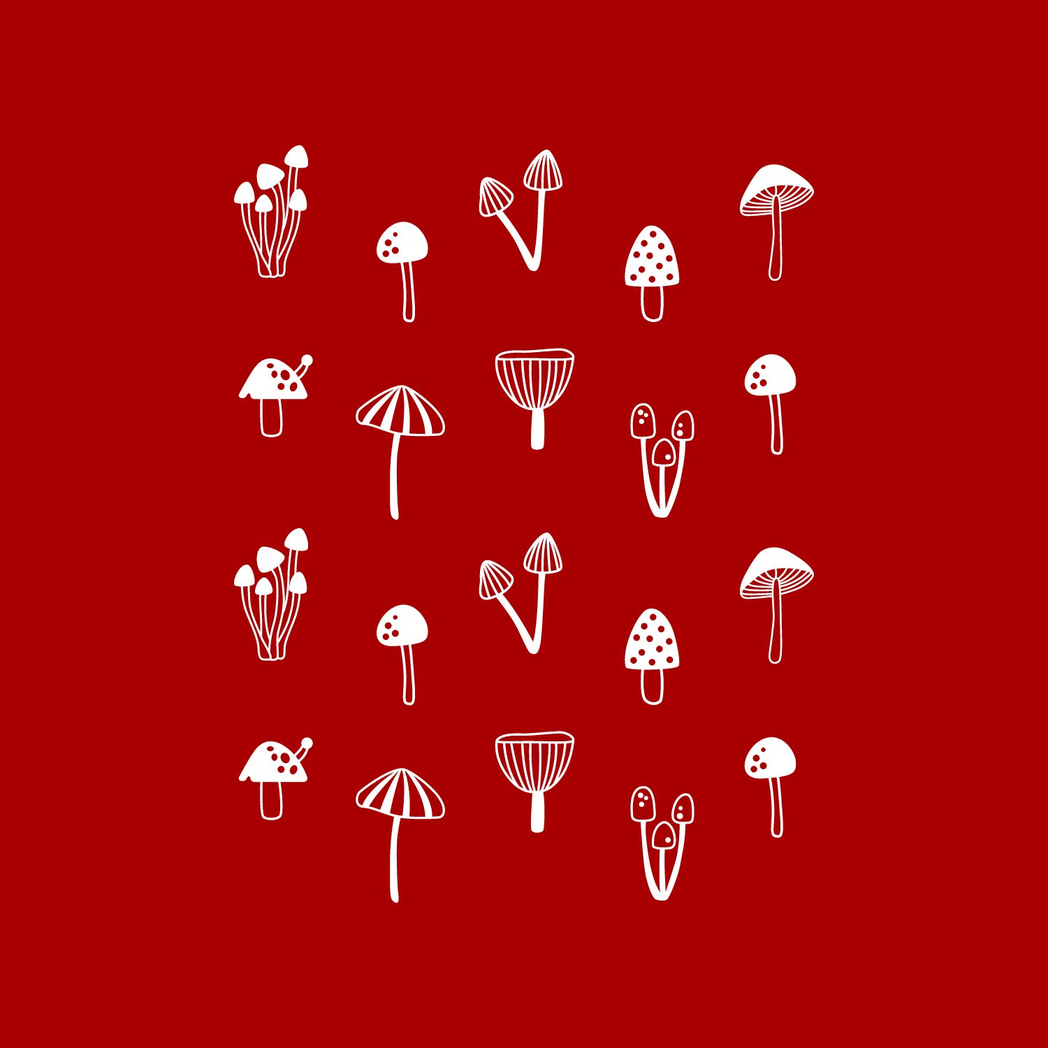 Set of 20 Vinyl Wall Art Decal - Mushroom Pattern - from 5" x 2" Each - Cool Adhesive Sticker Cute Design for Baby Kids Room Bedroom Playroom Home School Classroom Nursery Decor (White)