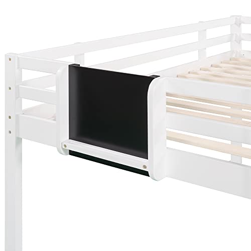 Bellemave Kids Loft Bed with Slide, Wood Loft Bed Boys Girls Twin Size, Low Loft Bed with Chalkboard(White)