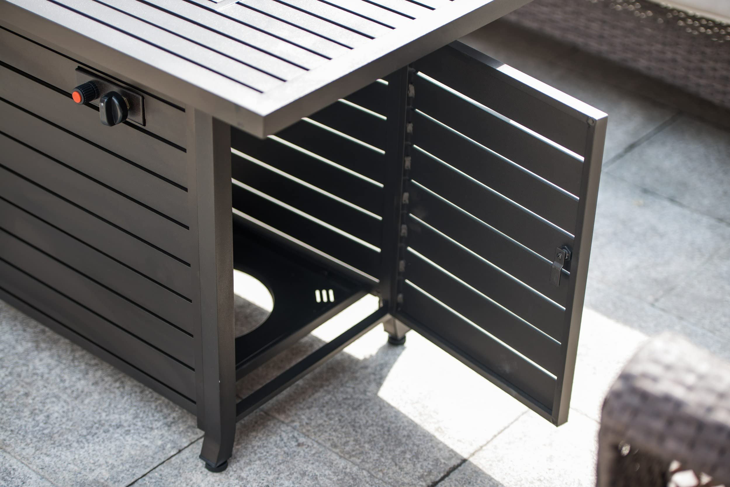 57-inch Rectangular Outdoor Gas Propane Fire Pit Table Aluminum 50000 BTU Fireplace Dining Table with Lid Fire Glass ETL Certified for Garden Backyard Deck Patio - Mocha
