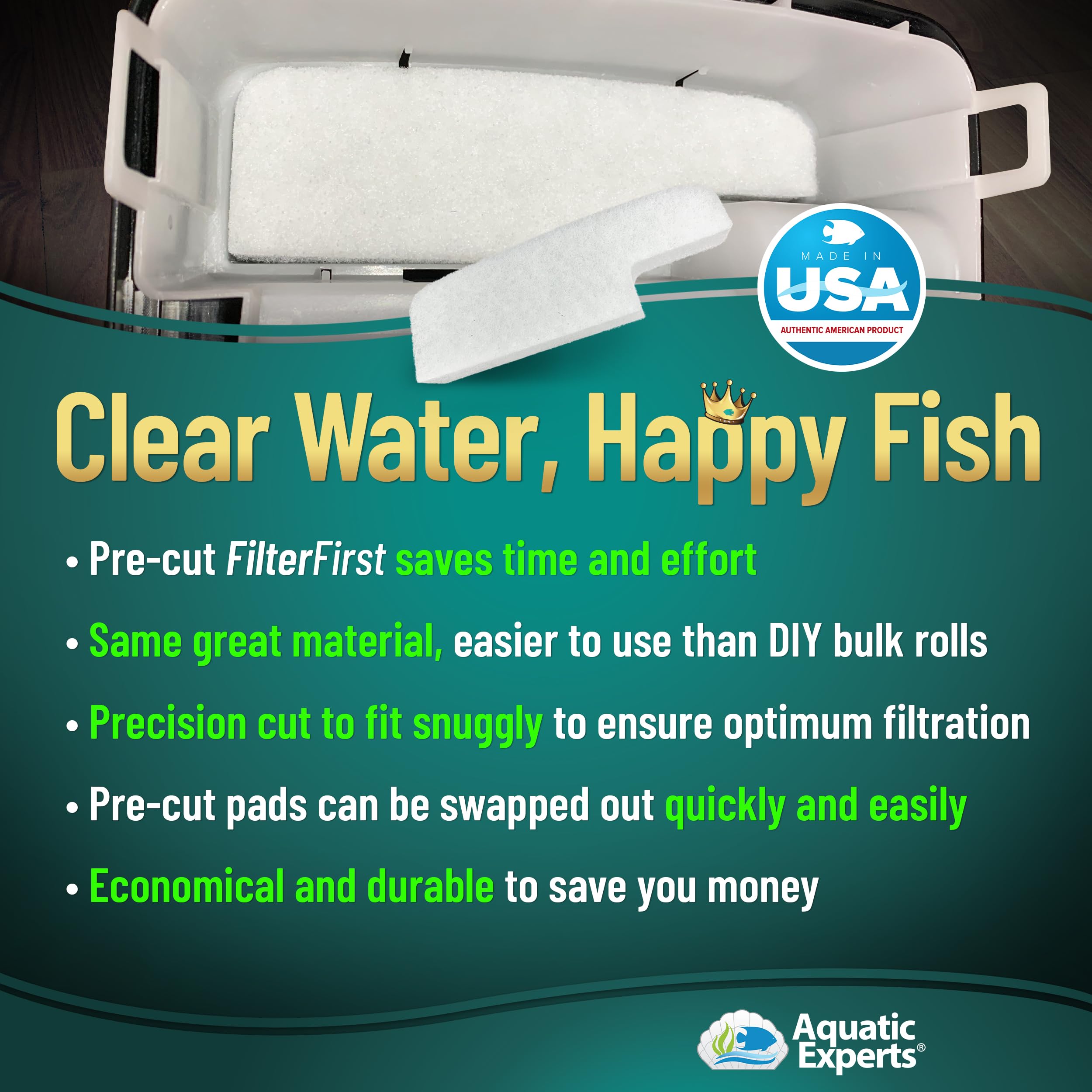 Aquatic Experts Aquarium Filter Floss for Fish Tank Filters - FilterFirst Aquarium Filter Pad - Aquarium Filter Media Roll for Crystal Clear Water (16 Pack, Tidal 55 Compatible)