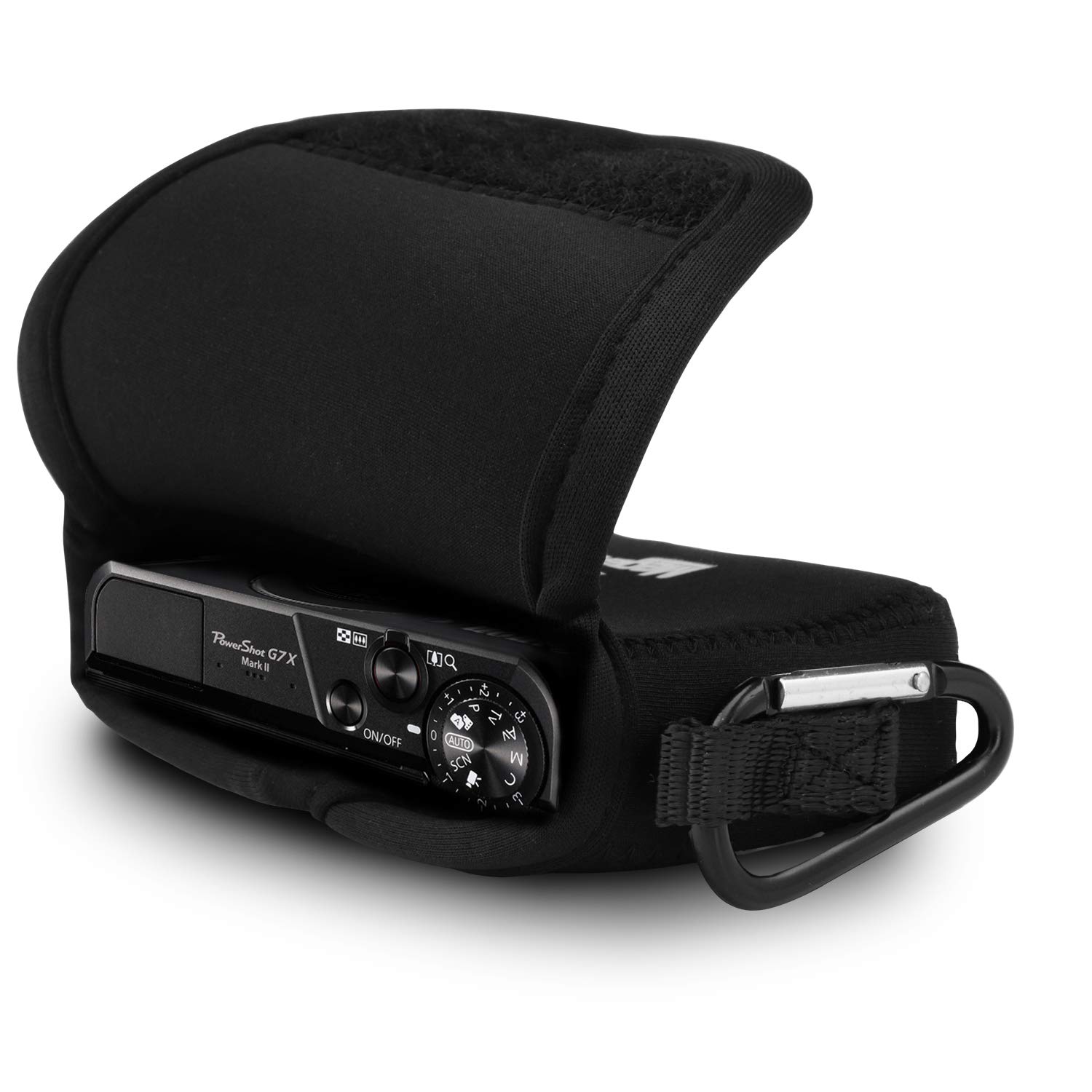 MegaGear 'Ultra Light' Neoprene Camera Case Bag with Carabiner for Canon PowerShot G7X, Canon PowerShot G7 X Mark II Cameras (Black)
