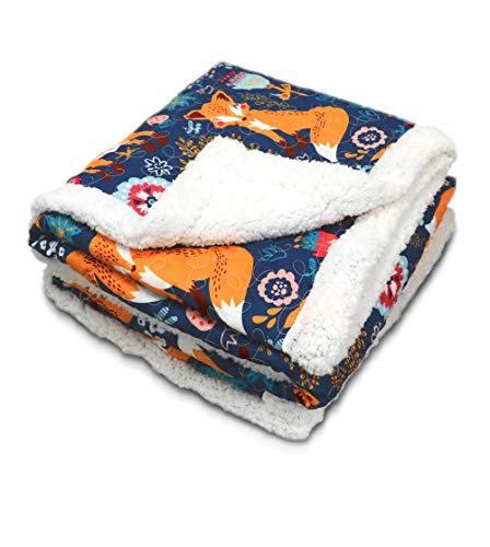 Lush Decor Pixie Fox Throw Fuzzy Reversible Sherpa Blanket 60β x 50β Navy