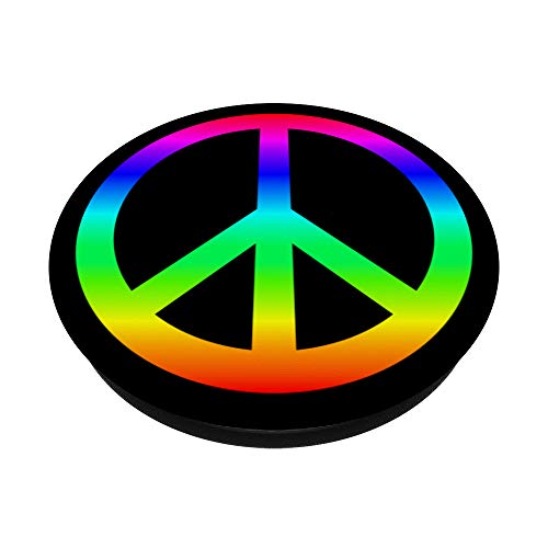 Fuzewear Peace Sign Rainbow Black PopSockets Stand for Smartphones and Tablets