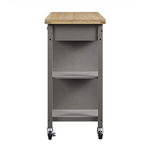 Almeris Lux Gray Kitchen Island Cart Wheels Bamboo Top Storage Cabinet Drawers Rolling Utility Shelf Furniture Table Home Office Bar Rack Cupboard