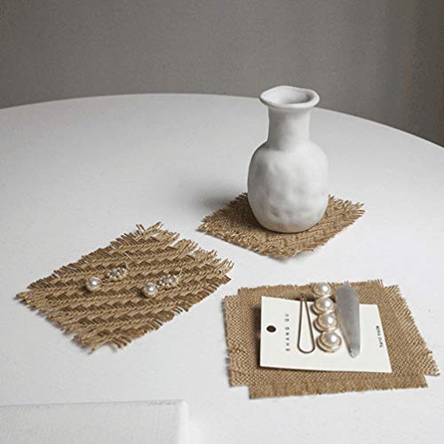 Cabilock Car Coasters Linen Placemats 8Pcs Linen Coasters Retro Square Placemats Farmhouse Cup Mat Decorative Table Mat Drink Hot Pads for Dining Room Kitchen Jute Placemat Car Cup Coasters