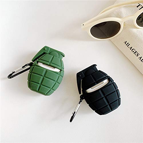 UR Sunshine Case Compatible with AirPods 1/2, Cool Military Funs Grenade Shape Cover Case, Soft Silicone Gel Stylish Bomb Charging Earphone Case for AirPods 1/2 +Hook-Black