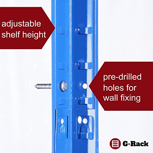 G-Rack 71" H x 47" L x 24" W Garage Storage Shelving Unit - Metal Shelf - Built to Last Storage - Heavy Duty 5 Tier Storage Shelf - Blue Shelving Unit Free Bay Connectors - 5-Year Support