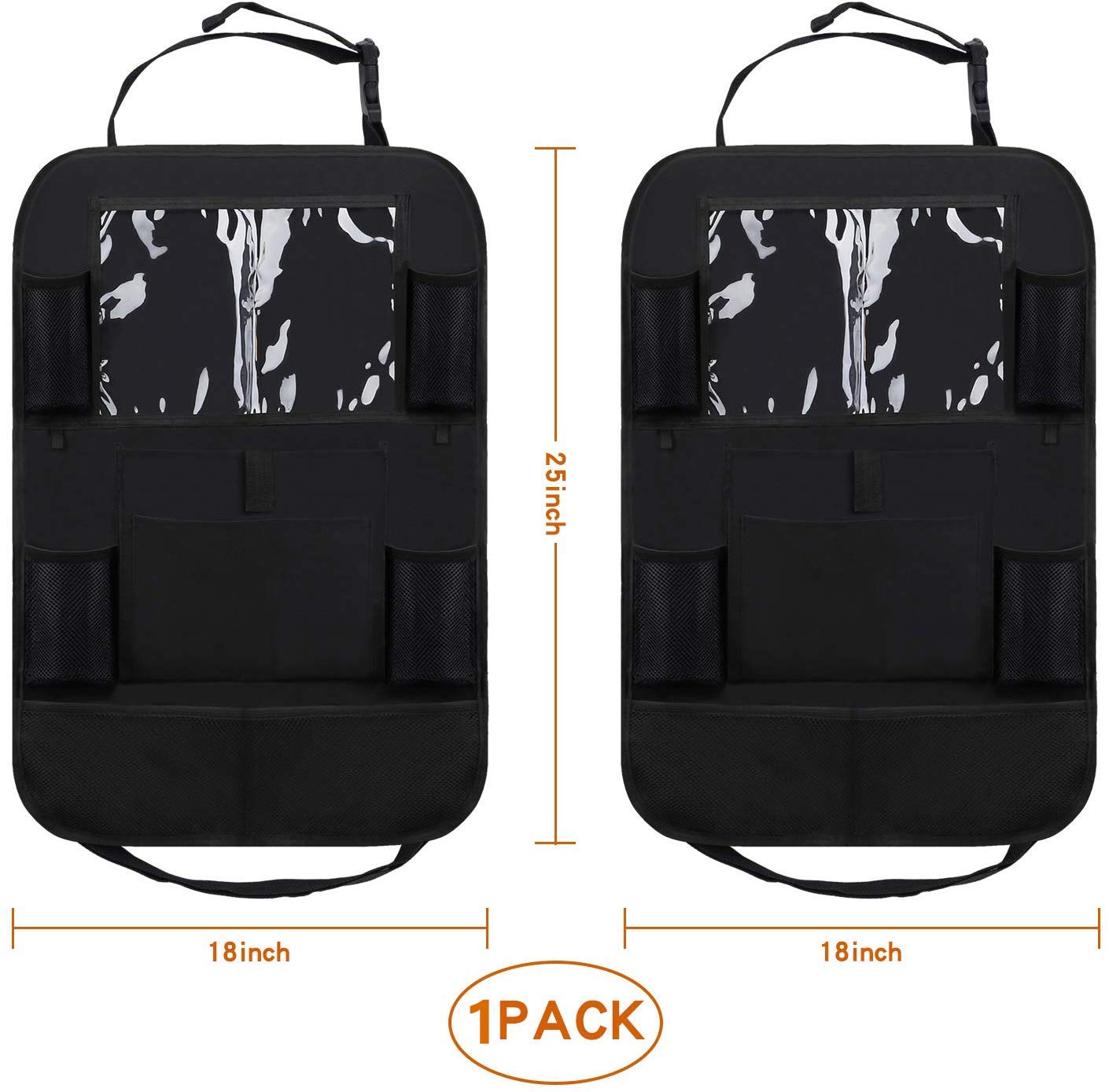 A-code Set 1 Pack Backseat Car Organizer, Kick Mats Car Back Seat Protector with 11" Clear Tablet Holder and 9 Storage Pockets for Kids Toys Book Drinks (1)