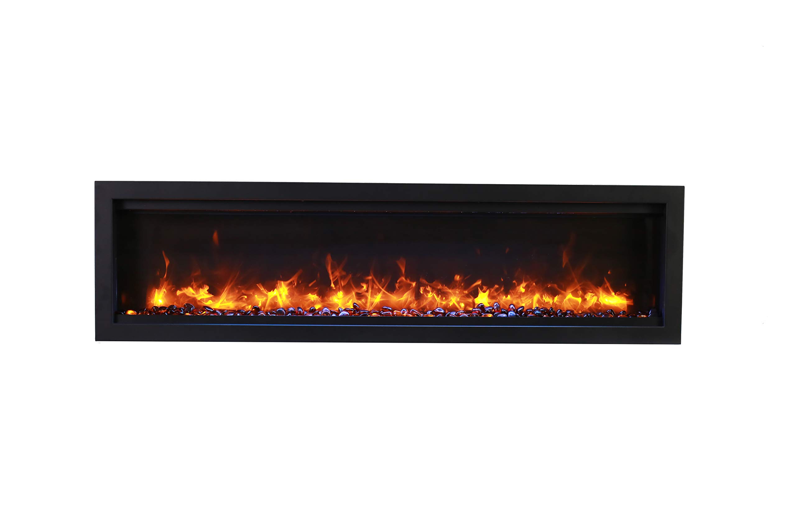 Amantii SYM-60-BESPOKE Symmetry Series Bespoke 60-Inch Built-in Electric Fireplace with Remote, Ice Media, Black Steel Surround