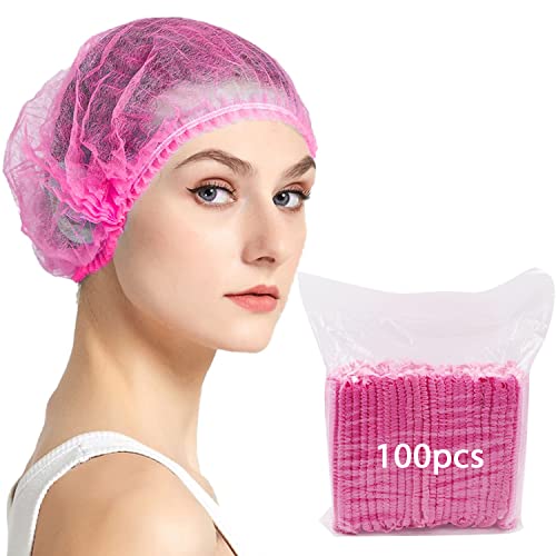 Abnaok Non Woven Shower Caps, 100 PCS Elastic Caps for Food Industries Home & Kitchen Use, Hotels, Restaurant and Hair Salon