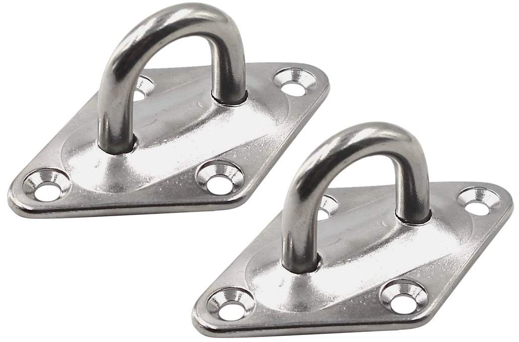 Branded Boards Heavy Duty M6 Ceiling Hook Diamond Pad Eye Plate, 304 Stainless Steel and Black Zinc Galvanized Steel Corrosion Resistant, 2, 4 & 8 Packs (2-Pack-Zinc-M6)