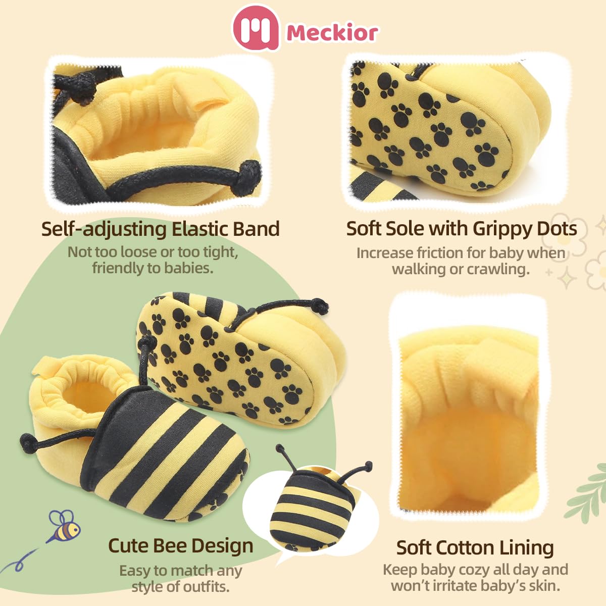 Meckior Save Beautiful Cute Cartoon Infant Unisex Baby Warm Cotton Anti-Slip Soft Sole First Walkers Shoes